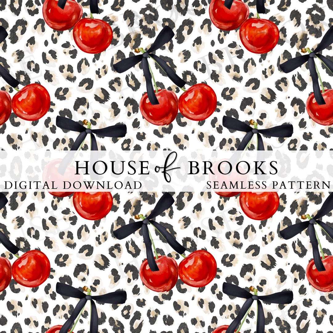 Coquette Cherries, Leopard Seamless Pattern, Digital Fabric, Cherry ...