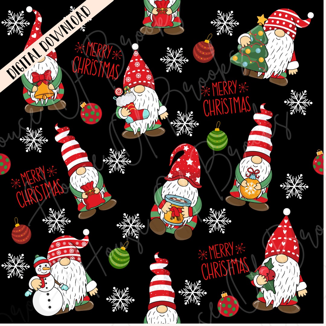 Gnome Christmas Seamless Pattern, Christmas Digital Paper Download, PNG ...