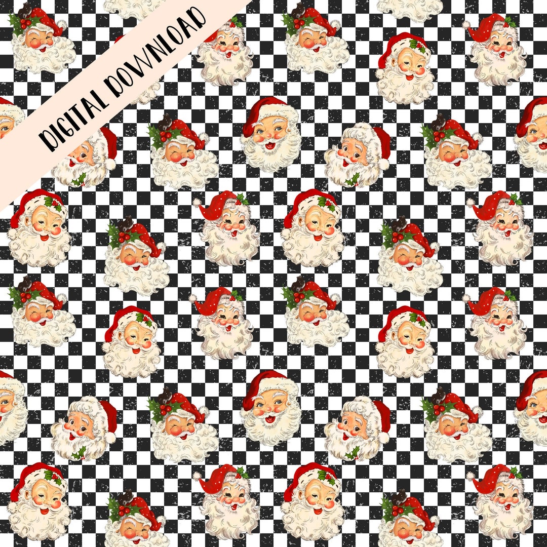 Vintage Santa Seamless Pattern, Christmas Digital Paper Download, Santa ...