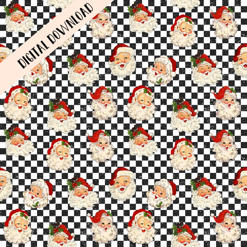 Vintage Santa Seamless Pattern Christmas Digital Paper - Etsy