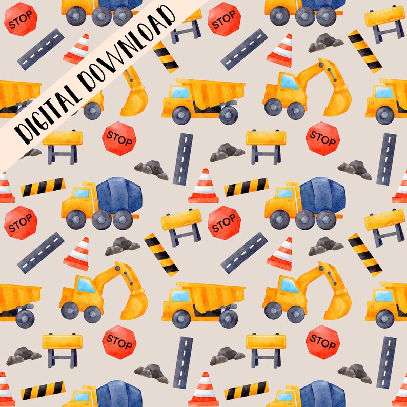 Construction Seamless File, Construction PNG, Seamless Pattern Kids - Etsy