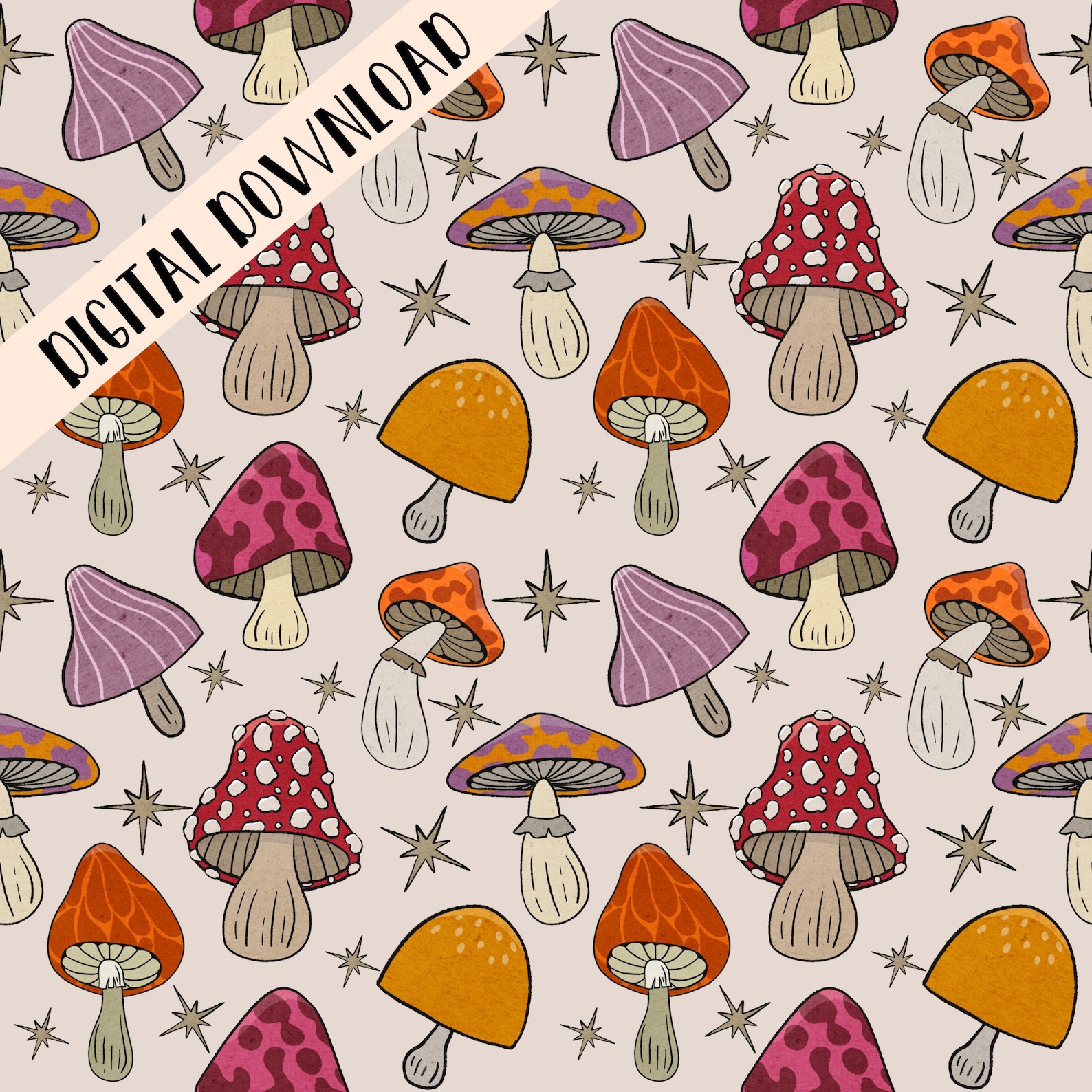 Mushroom Seamless Pattern Retro Mushroom Png - Etsy