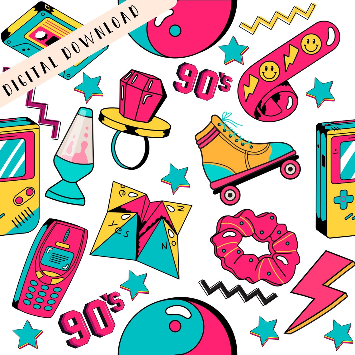 Retro 90s Seamless Pattern, 90s Sublimation Design, 90s Vintage Png - Etsy