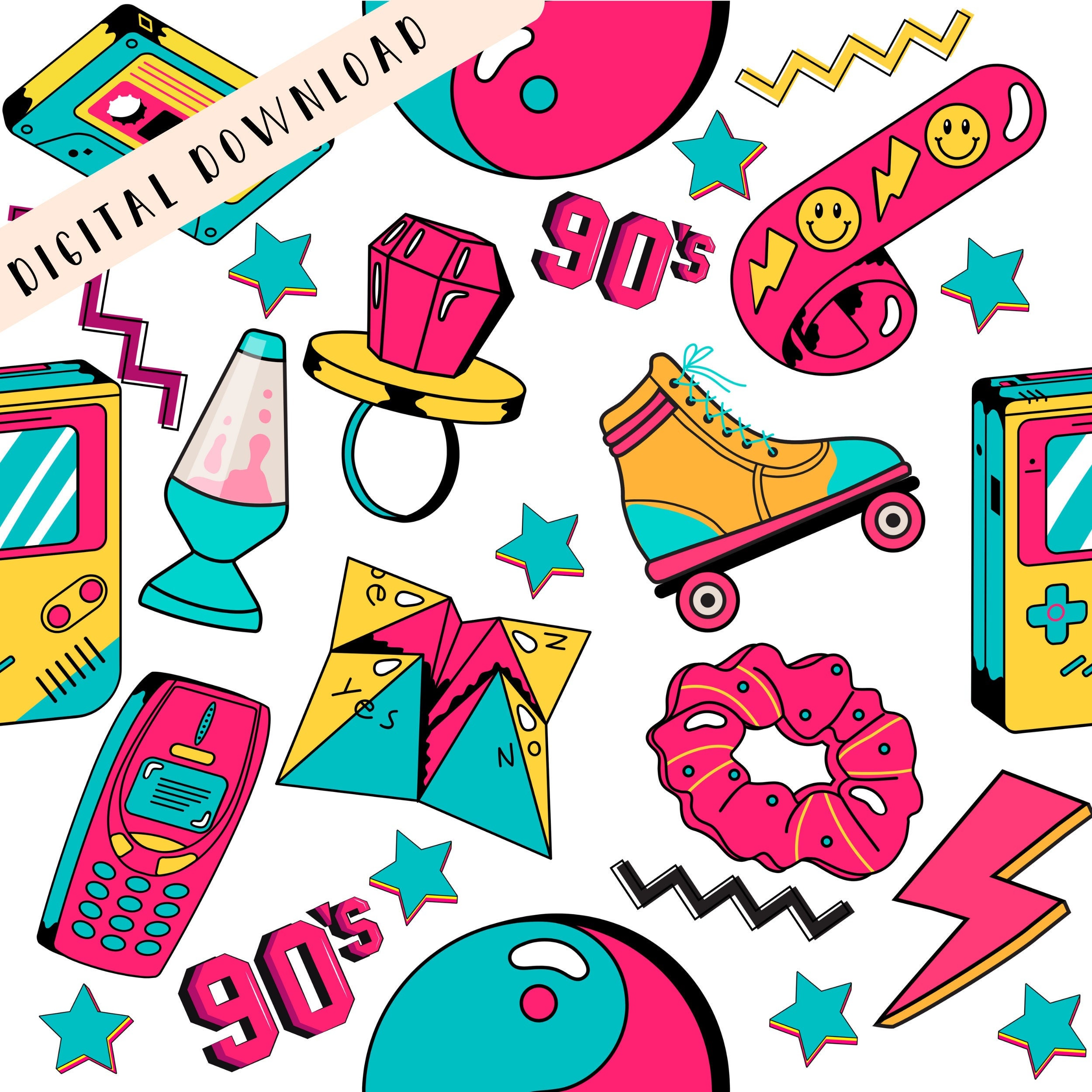 Retro 90s Seamless Pattern, 90s Sublimation Design, 90s Vintage Png - Etsy