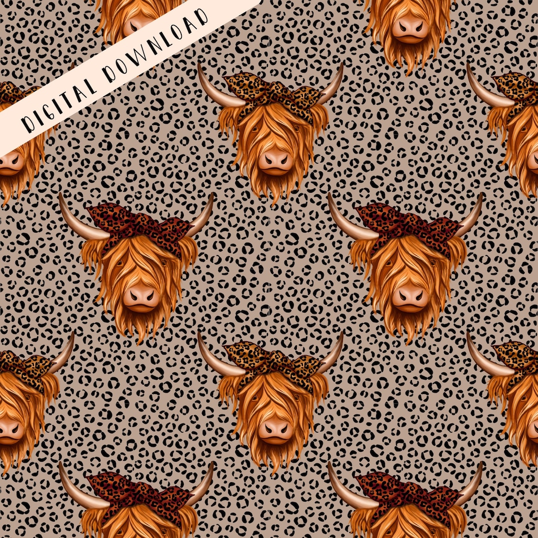 Highland Cow PNG, Highland Cow Leopard Print Seamless Pattern, Highland ...