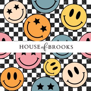 Smiley Face Checkered PNG, Retro Happy Face Seamless File - Etsy