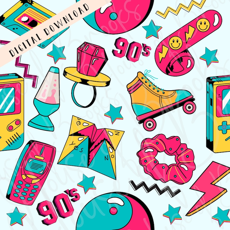 Retro 90s Seamless Pattern, 90s Sublimation Design, 90s Vintage Png - Etsy