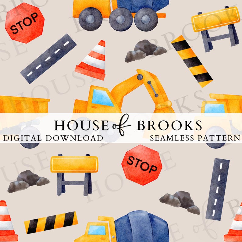 Kid Seamless Pattern, Boy PNG, Construction Seamless File, Excavator ...