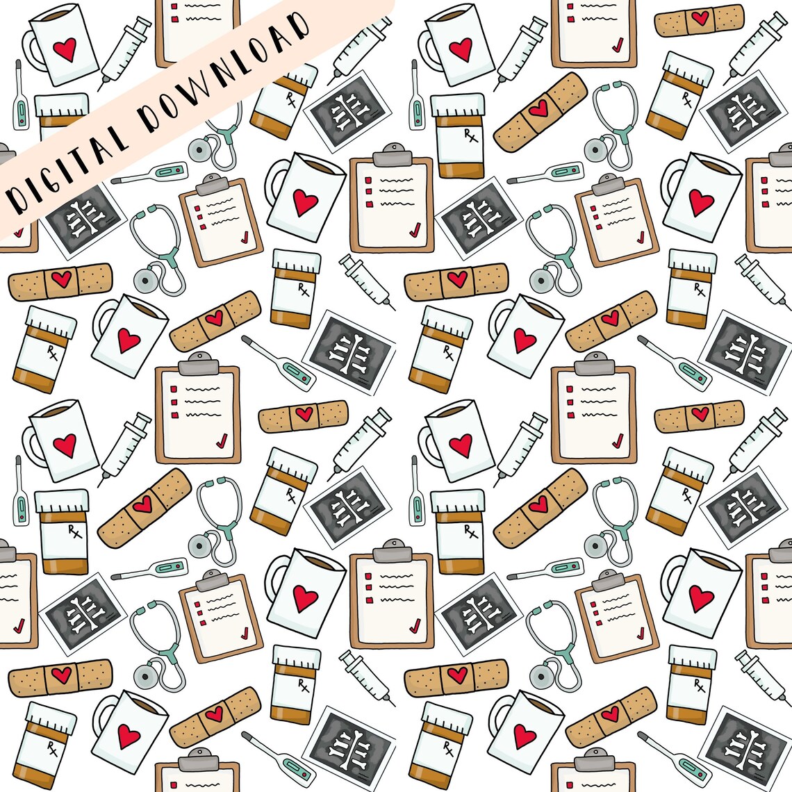 Medical Seamless Pattern Medicine Png Healthcare Digital - Etsy