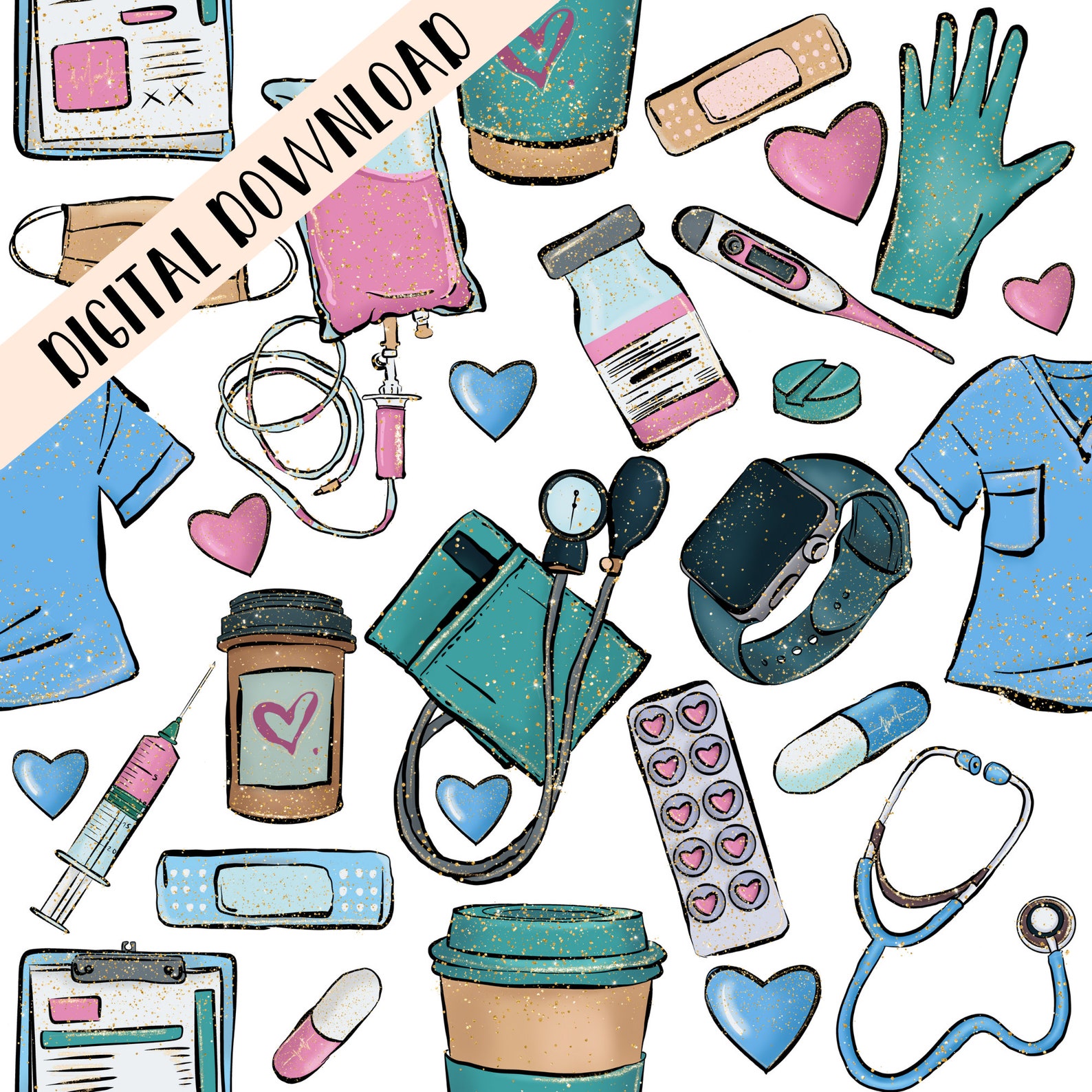 Nursing PNG File, Medical Seamless Pattern, Healthcare Digital ...