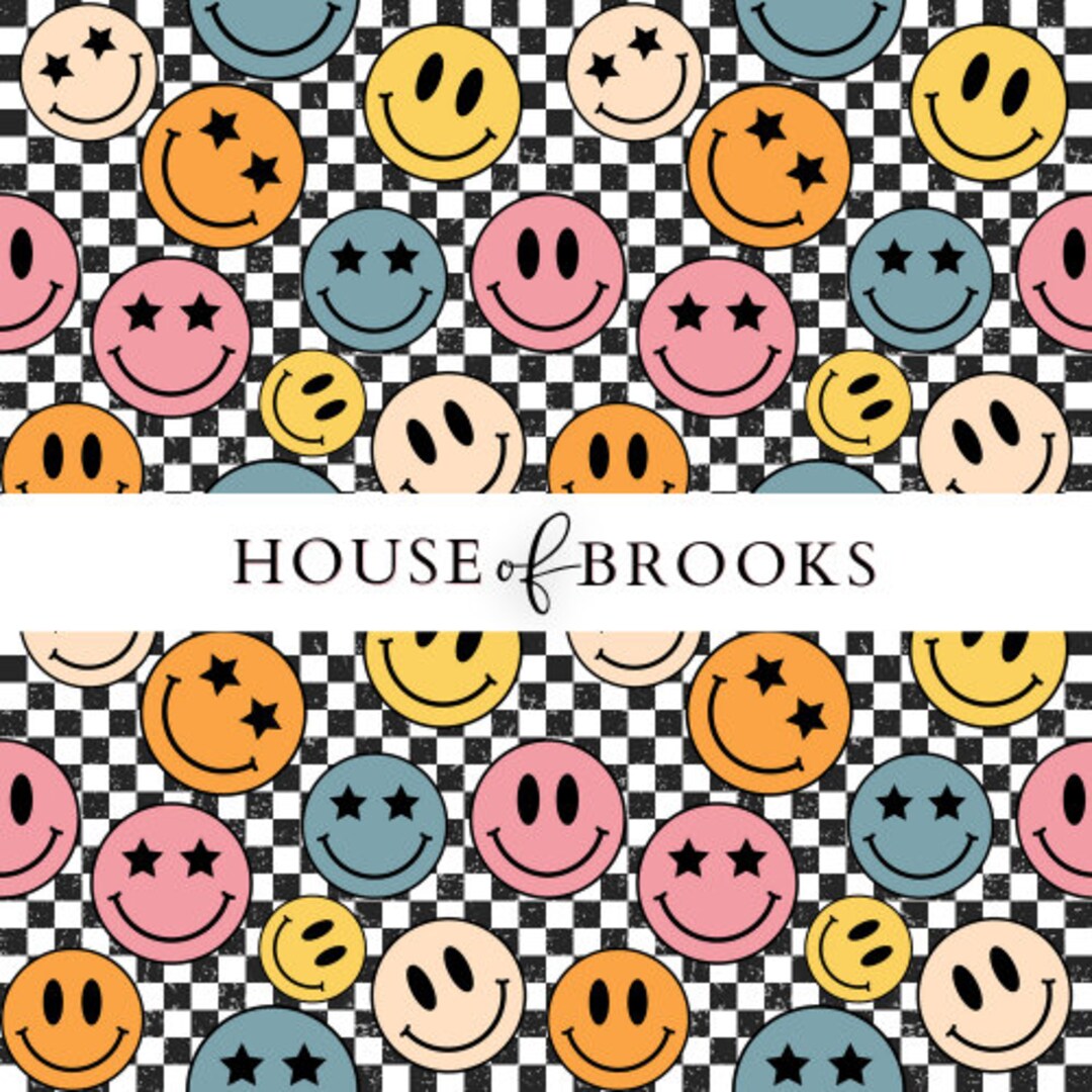 Smiley Face Checkered PNG, Retro Happy Face Seamless File - Etsy