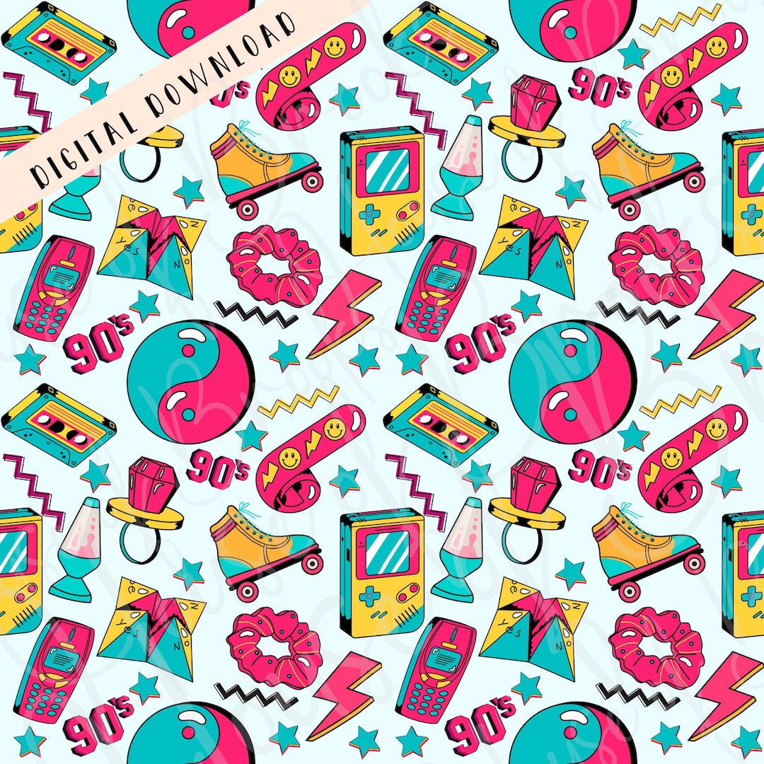 Retro 90s Seamless Pattern, 90s Sublimation Design, 90s Vintage Png - Etsy
