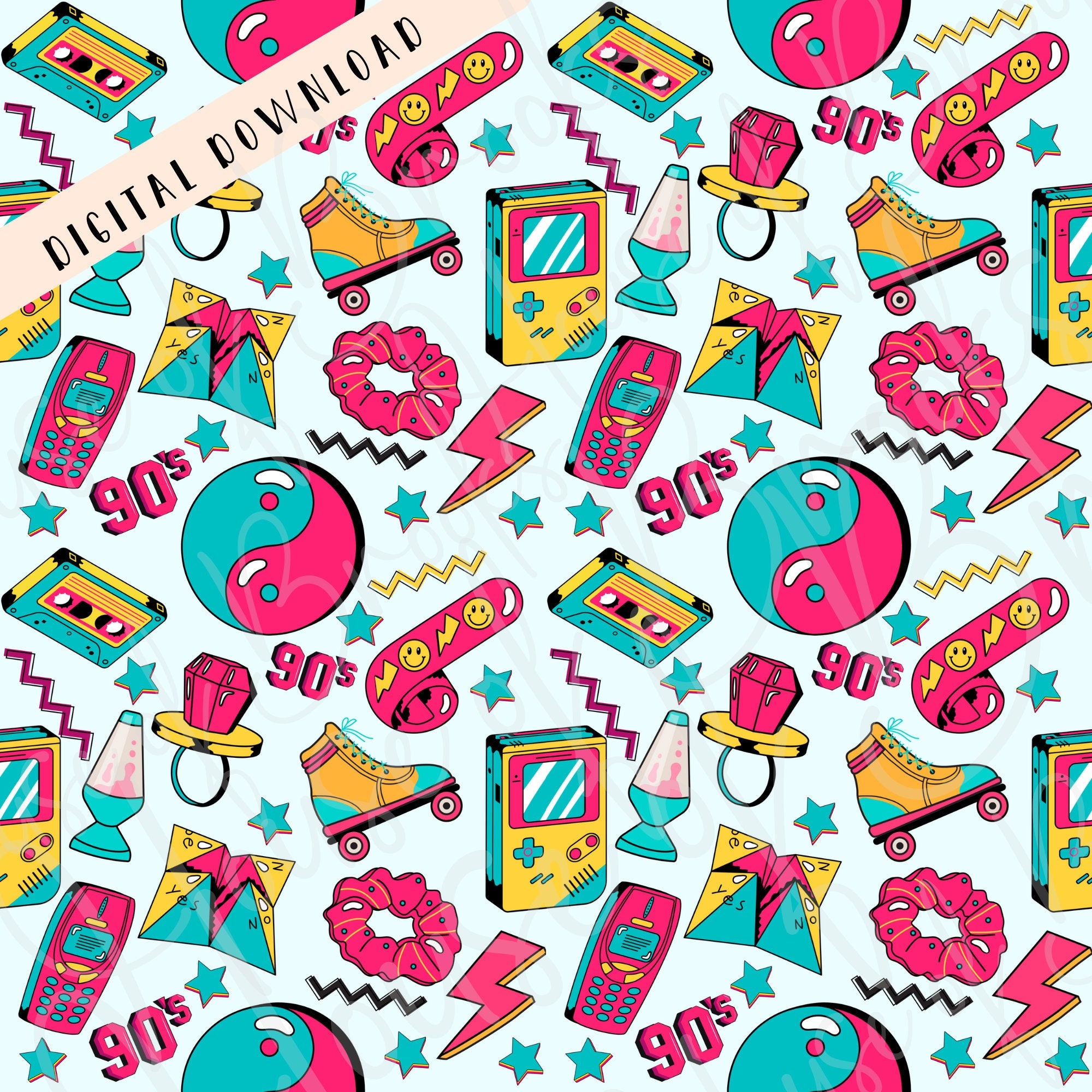 Retro 90s Seamless Pattern, 90s Sublimation Design, 90s Vintage Png - Etsy