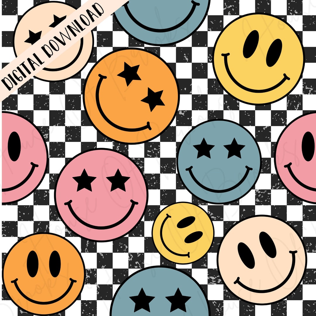 Smiley Face Checkered PNG Retro Happy Face Seamless File - Etsy