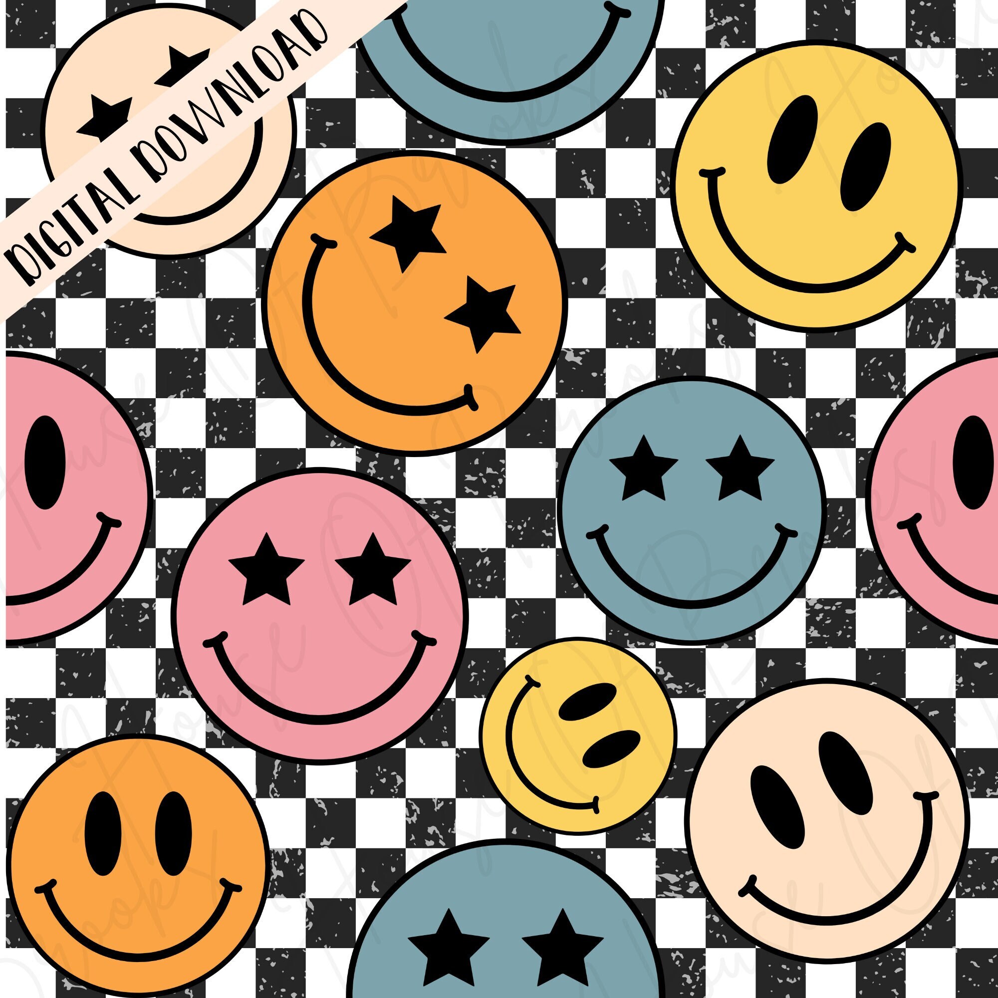 Smiley Face Checkered PNG Retro Happy Face Seamless File - Etsy