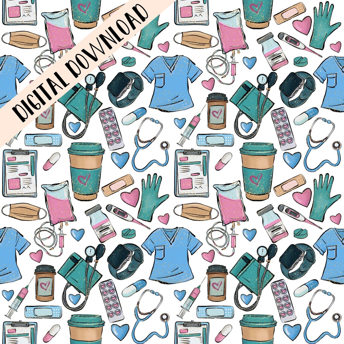 Nursing PNG File, Medical Seamless Pattern, Healthcare Digital ...