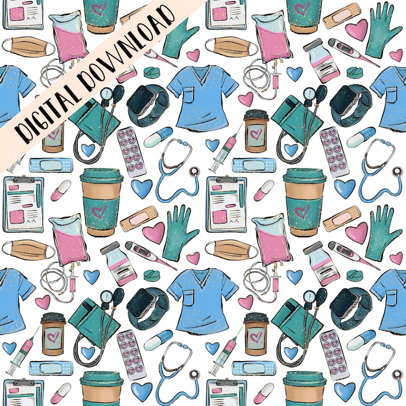 Nursing PNG File, Medical Seamless Pattern, Healthcare Digital ...