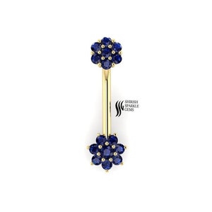 White Gold Blue Sapphire Belly Button Ring Rook Piercing Genuine ...
