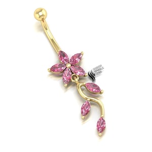 Unique Pink Sapphire Dangle Belly Button Navel Piercing Belly Ring Pink ...