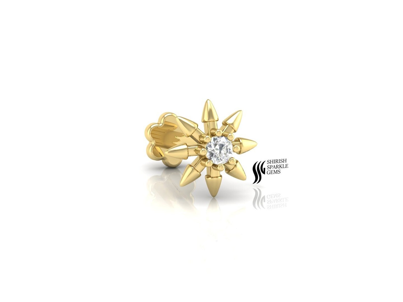 Natural Diamond Nose Post / Diamond Nose Piercing Internally Threaded ...