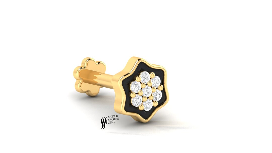 Diamond Nose Post, Enamel Nose Piercing, Color Nose Pin, Enamel Jewelry ...