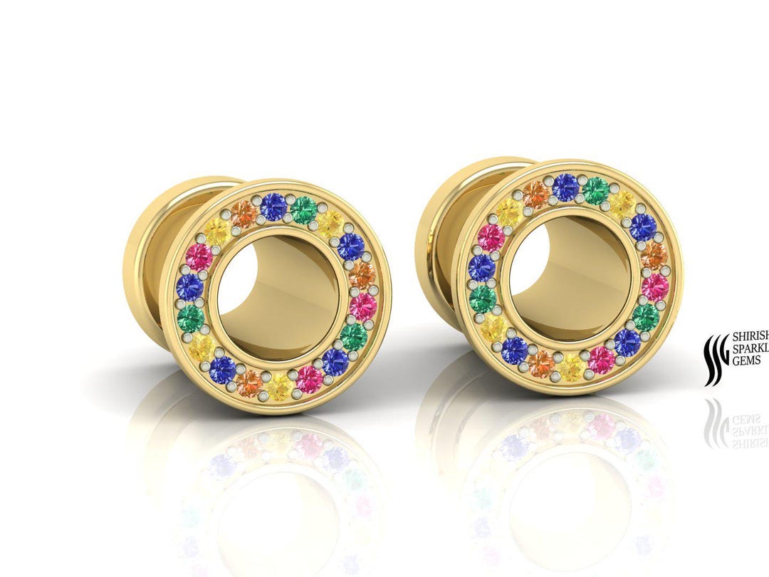 Multi Sapphire Ear Tunnel Gauges Plugs / Sapphire Tunnel Ear Plugs ...