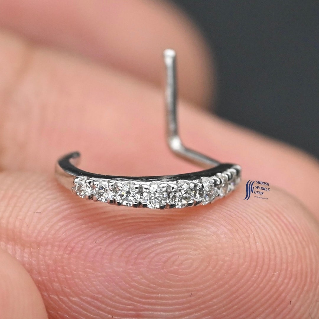 Diamond Hoop Cartilage Conch White Gold Diamond Nose Ring Diamond Helix ...