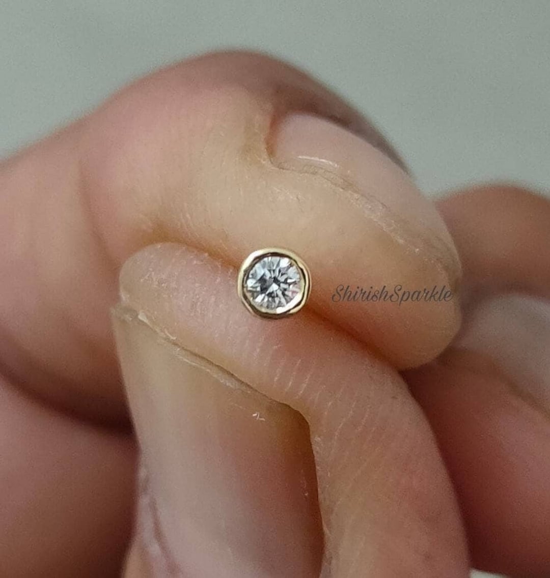 18k Gold Nose Pin Genuine Diamond Nose Piercing Diamond Helix Labret ...