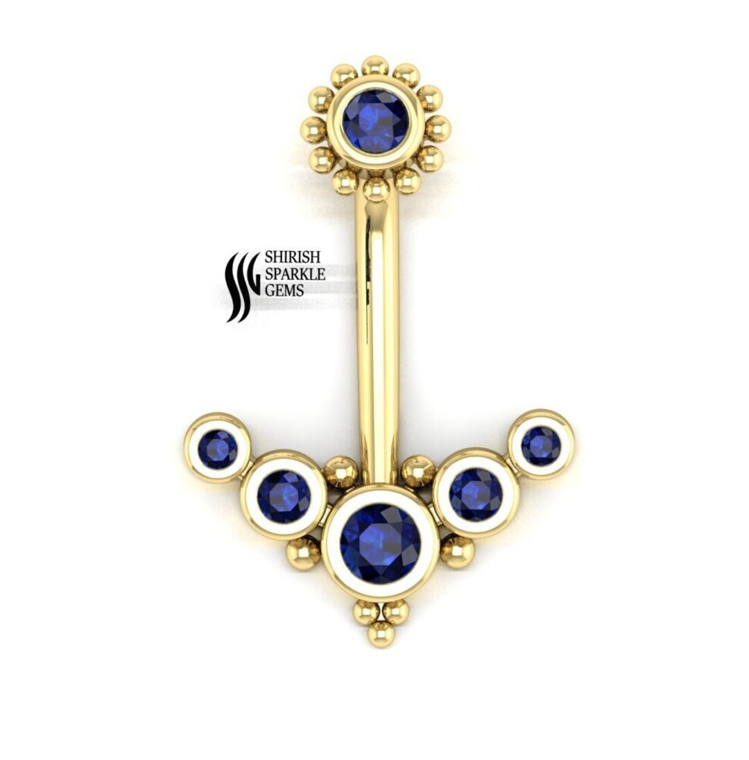 Blue Sapphire Belly Button Ring Rook Piercing / Solid Gold Navel ...