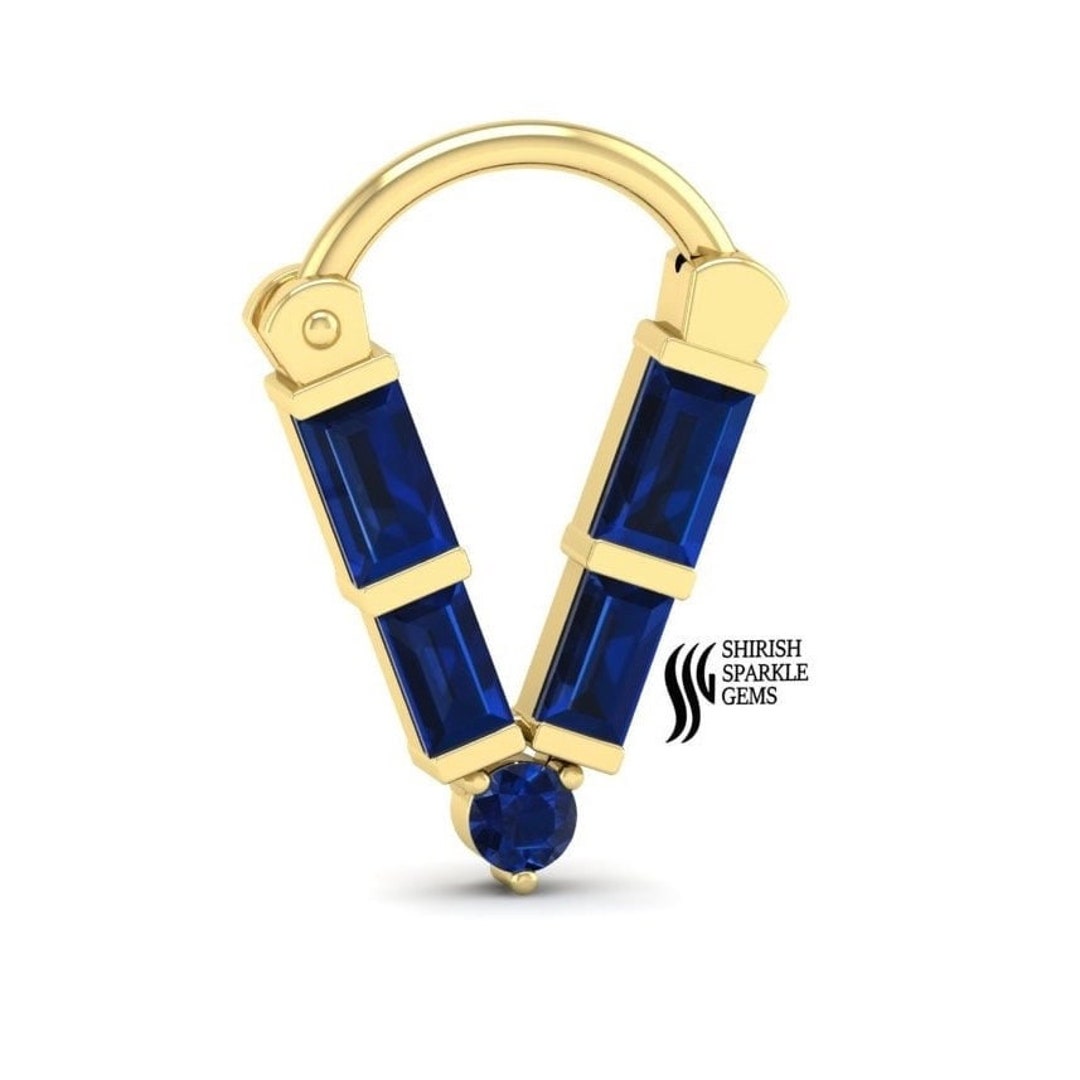 V Shape Blue Sapphire Septum Nose Piercing Ear Piercing Helix Hoop ...