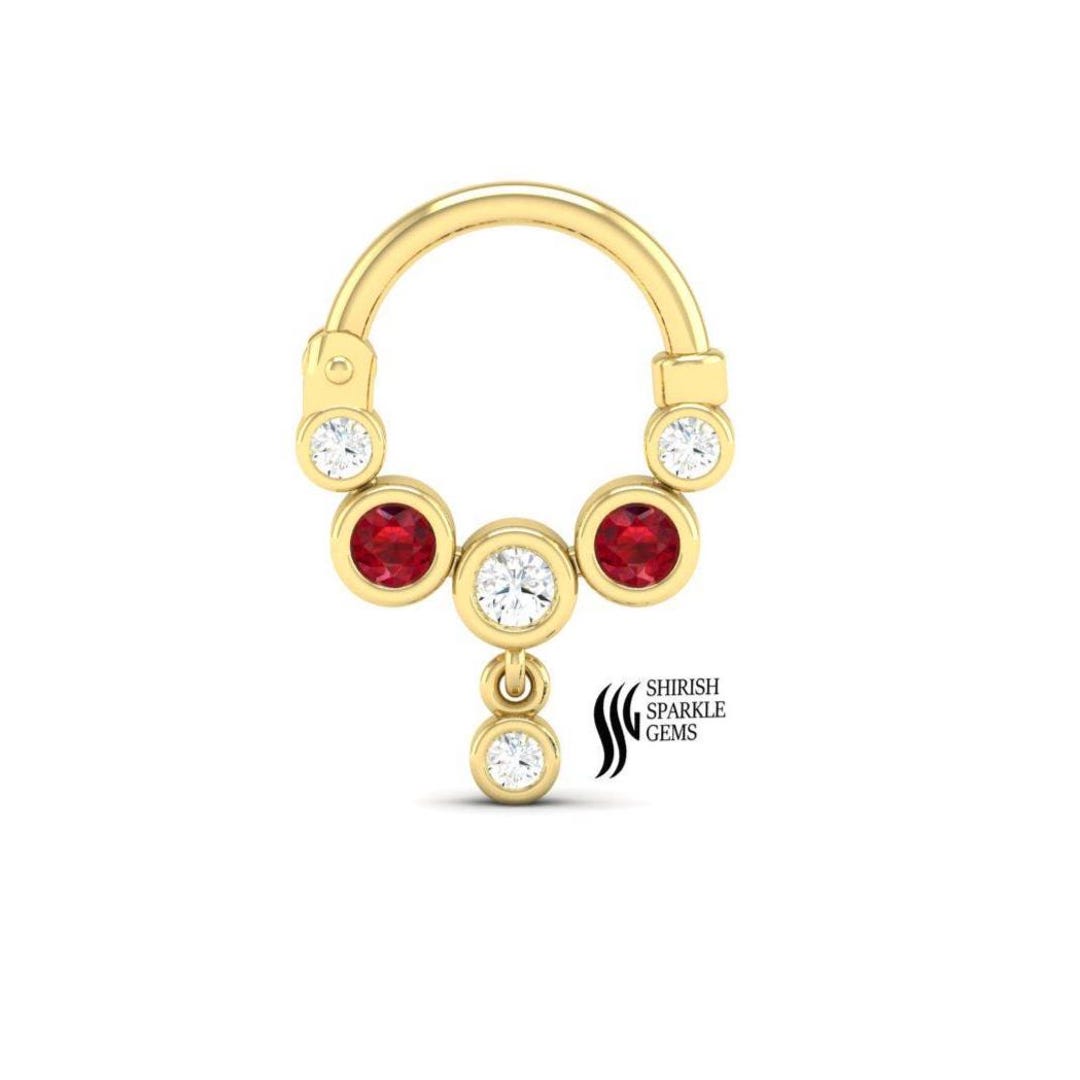 Ruby Diamond Nose Ring, Diamond Cartilage Helix Conch Dangle Hoop ...