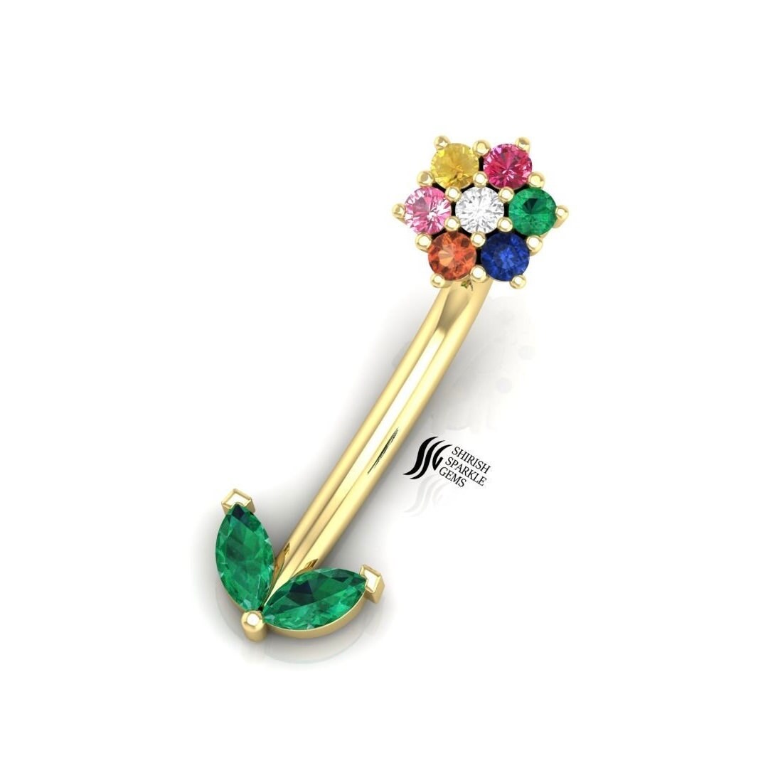 14K Rainbow Sapphire Belly Button Navel Piercing All Color Belly Button ...