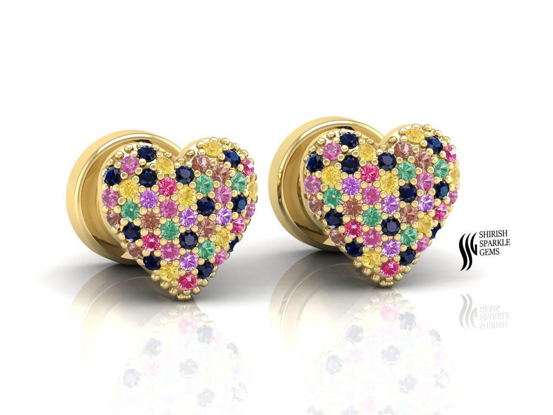 Heart Sapphire Tunnel Ear Plugs Rainbow Tunnel/multi Sapphire Ear ...