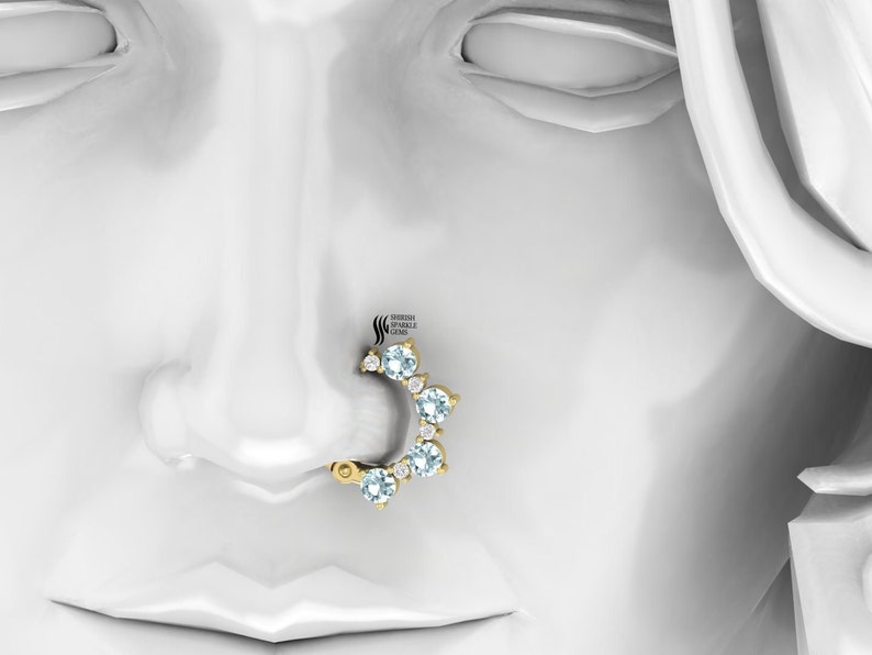 Aquamarine Diamond Nose Ring, Helix Daith Ear Piercing Hoop - Etsy UK