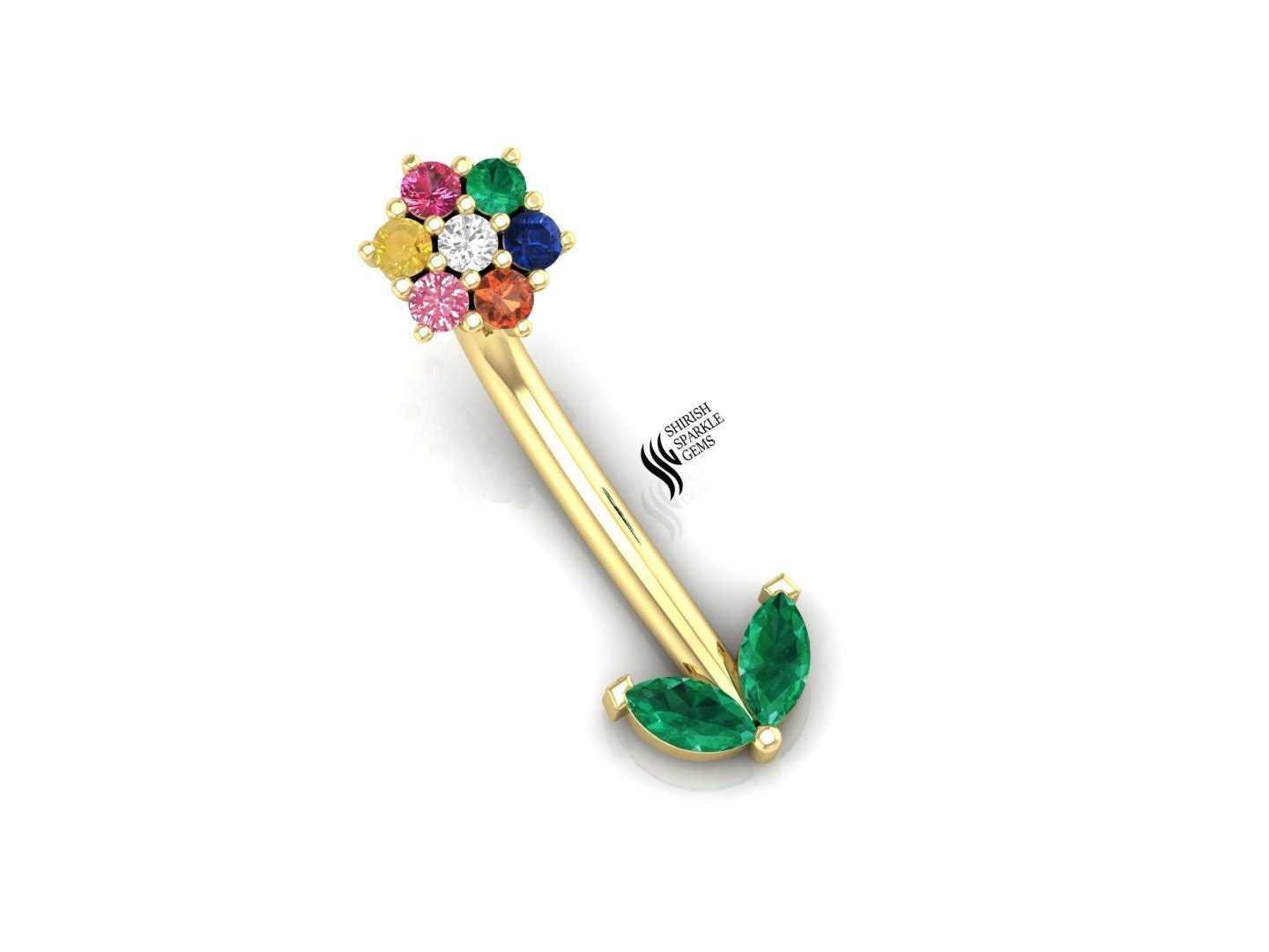 14K Rainbow Sapphire Belly Button Navel Piercing All Color Belly Button ...
