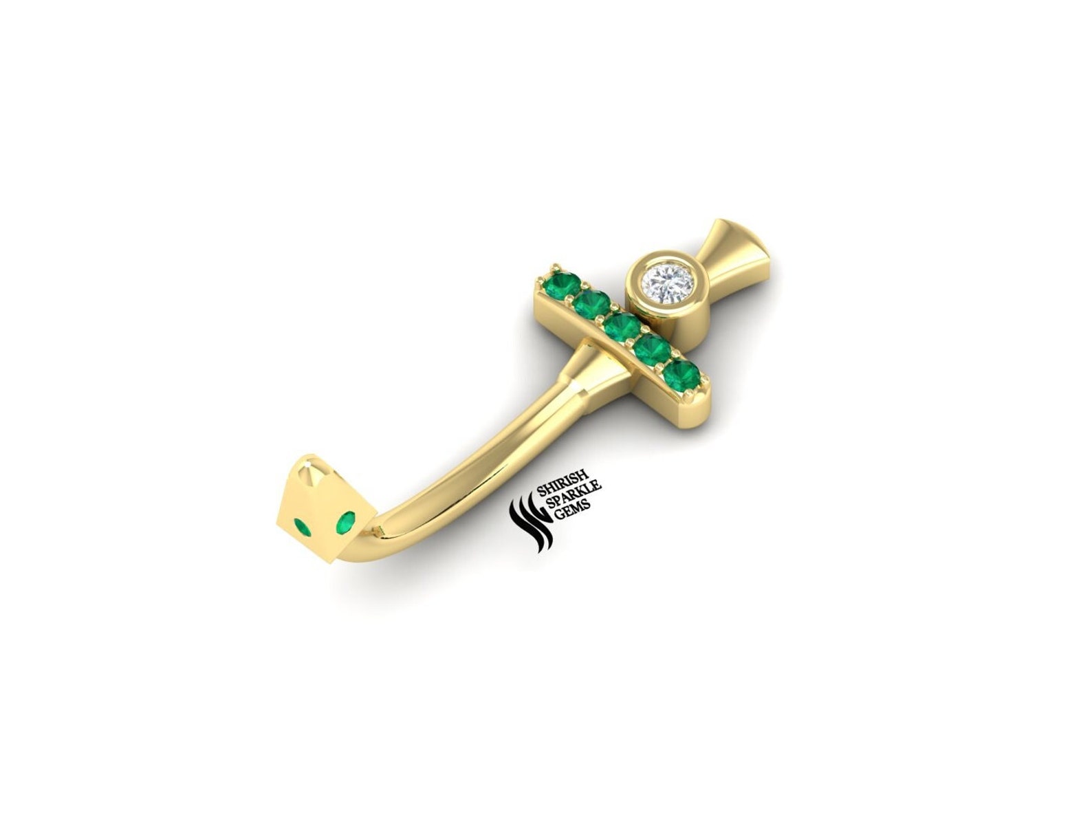 Emerald Diamond Rook Piercing Bellybutton Natural Diamond Navel ...