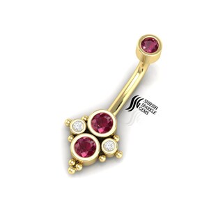 Ruby Diamond Belly Button Navel Piercing Diamond Rook Piercing Gold ...