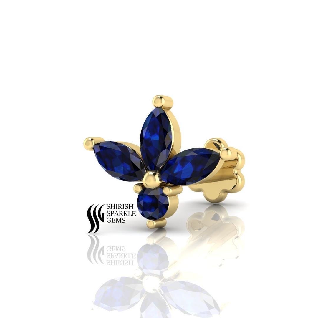 18k Blue Sapphire Nose Piercing Blue Sapphire Helix Blue Sapphire Nose ...