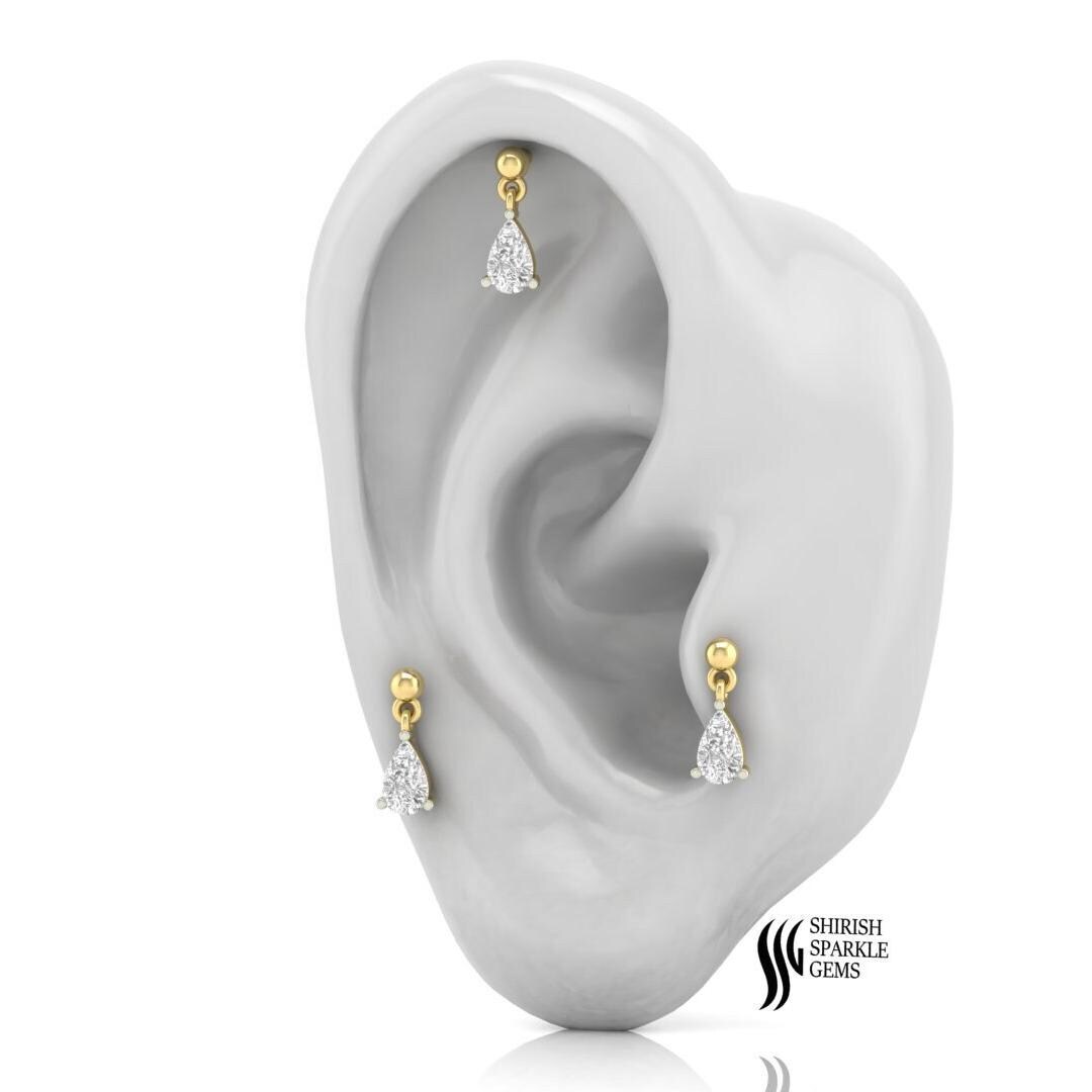 Floating Diamond Conch, Dangle Diamond Conch Flat Back, Drop Diamond ...