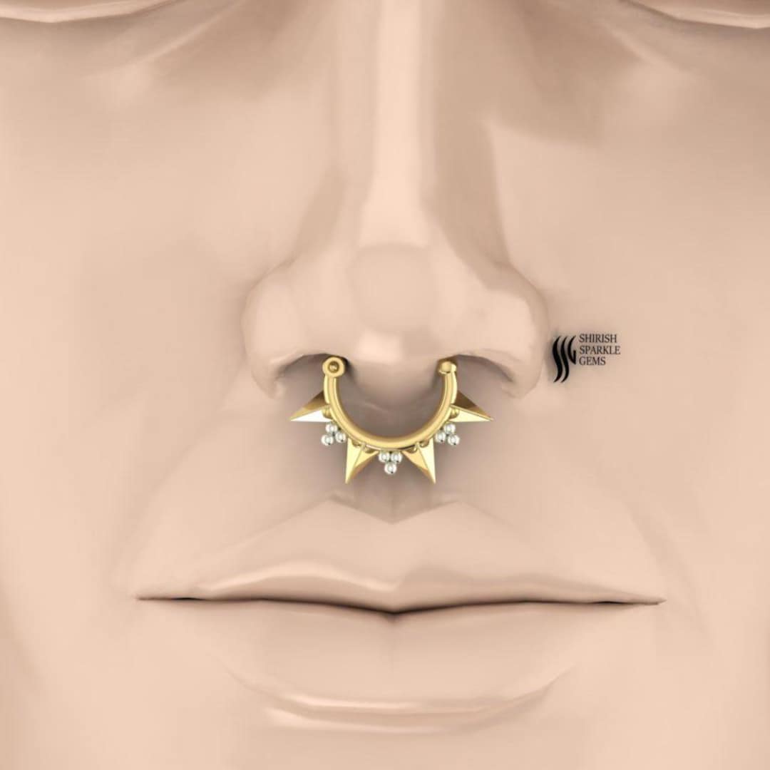 14K Solid Gold Spike Septum Hoop Clicker | Luxury Ear Piercing Ring ...