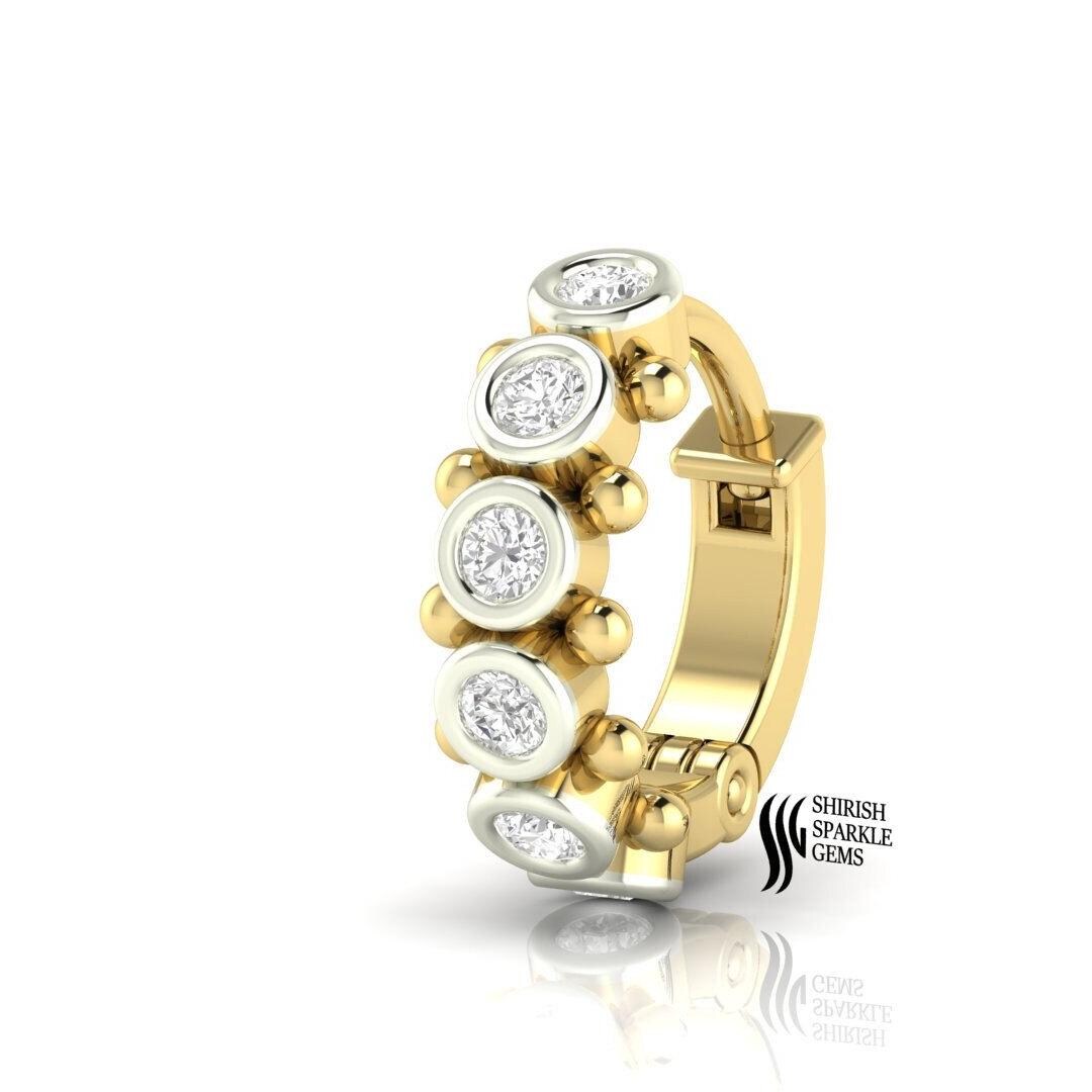 14k Gold Diamond Nose Ring Hoop / Genuine Diamond Helix Hoop Conch ...