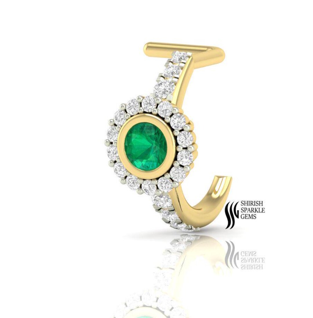 Emerald Diamond Hoop Cartilage Conch White Gold Diamond Nose Ring ...