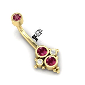 Ruby Diamond Belly Button Navel Piercing Diamond Rook Piercing Gold ...