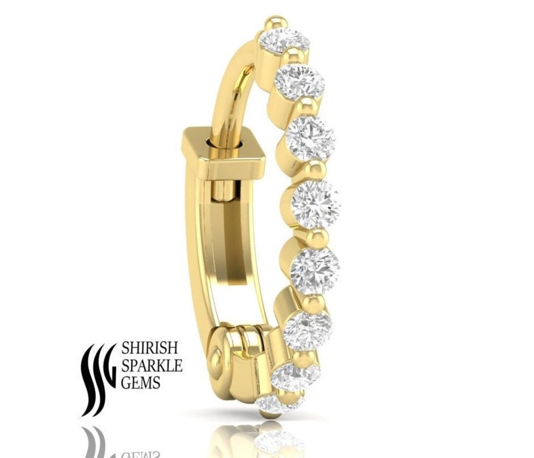 18k Gold Diamond Nose Ring Diamond Nose Hoop, Diamond Helix 8mm Inner ...