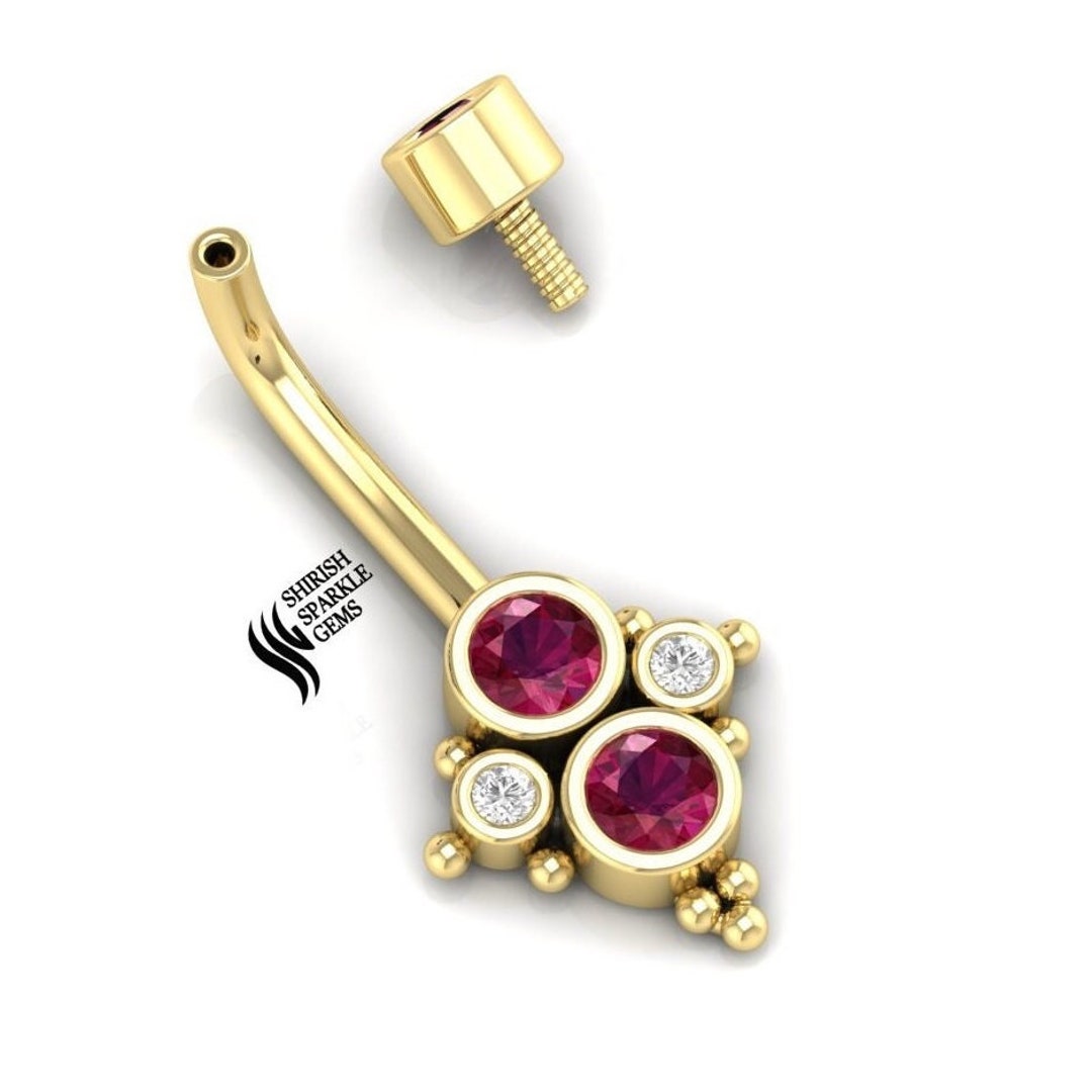 Ruby Diamond Belly Button Navel Piercing Diamond Rook Piercing Gold ...