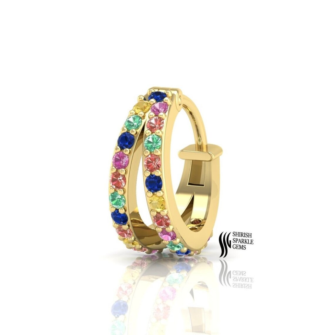 14K Rainbow Sapphire Nose Ring Multi Sapphire Nose Ring Hoop Piercing ...