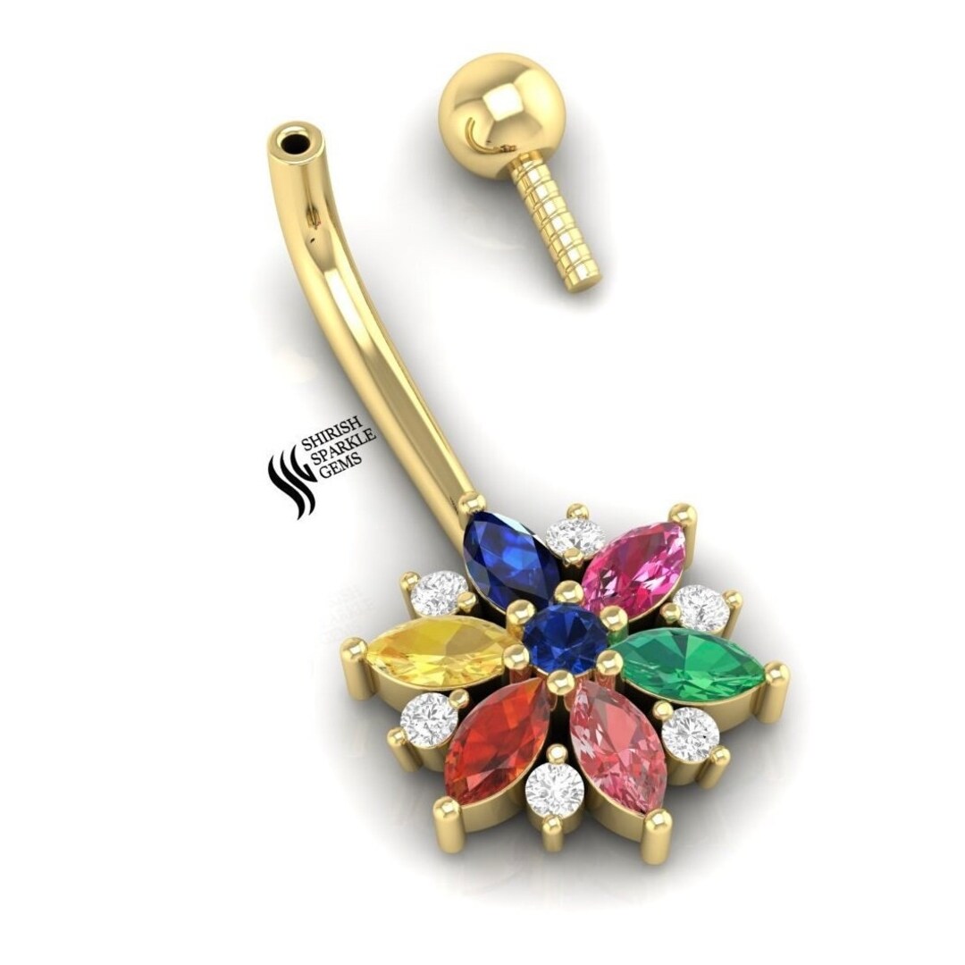Rainbow Sapphire Belly Button Navel Piercing All Color Belly Button ...