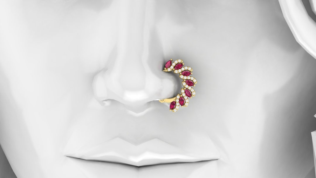 Ruby Diamond Nose Ring – 14K Gold Marquise Ear Piercing Hoop Clicker - Etsy