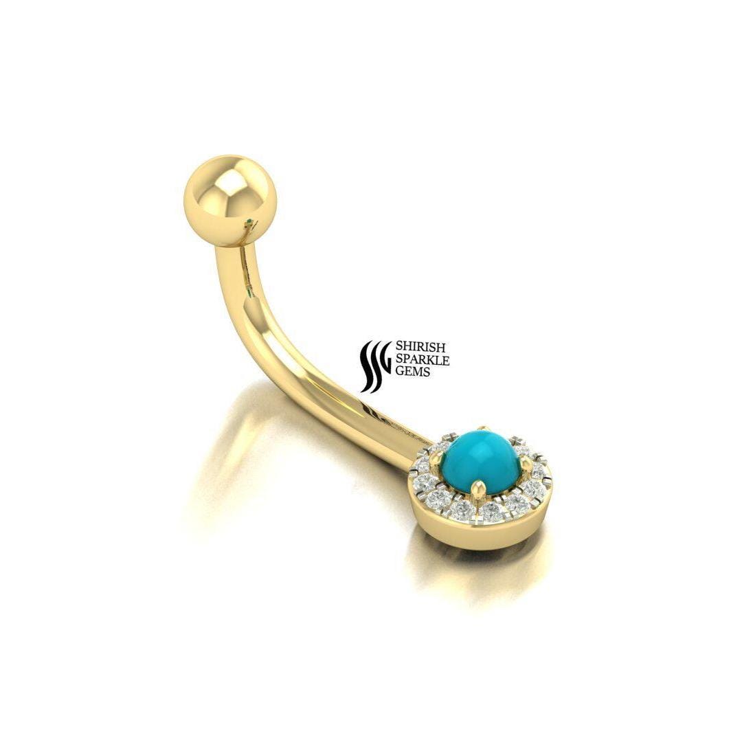 14K Blue Turquoise Belly Button/ Navel Piercing Blue Turquoise Belly ...