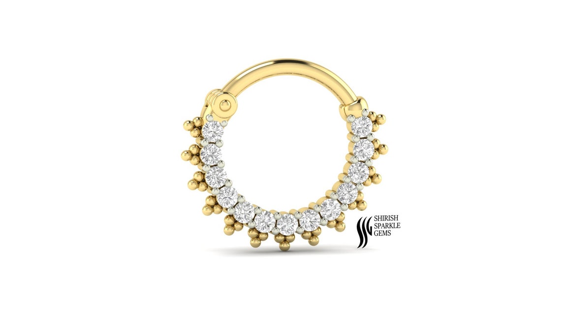 14k Gold Genuine Diamond in Solid Gold Nose Hoop, Hugger Nose Ring ...